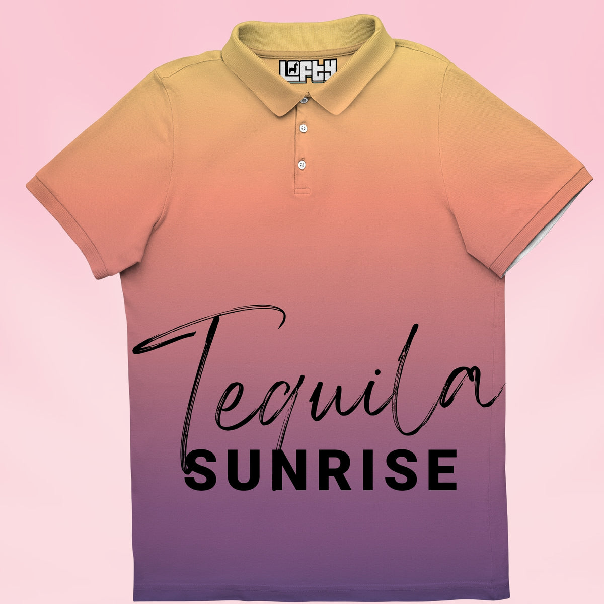 Tequila Sunrise | Cool/Fun Gradient Golf Polo Shirt for Men – Lofty Llama Golf Polos and Shirts